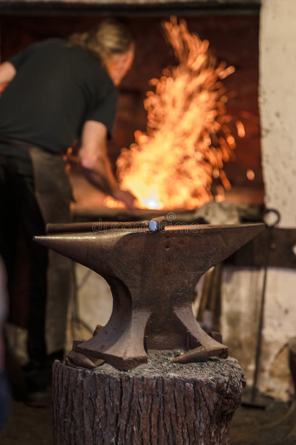 Anvil and Hammer in a Forge.. Stock Image - Image of factory ...