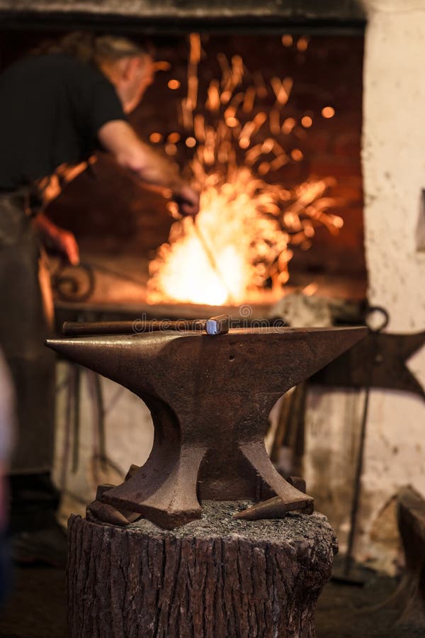Anvil and Hammer in a Forge.. Stock Photo - Image of workshop ...