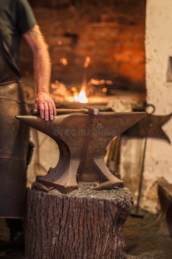 Anvil and Hammer in a Forge.. Stock Image - Image of kitchen, vintage ...