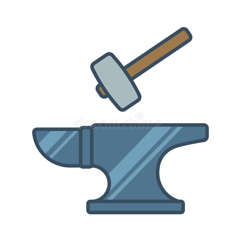 Anvil and Hammer Icon Design in Line Fill Style. Stock Vector ...