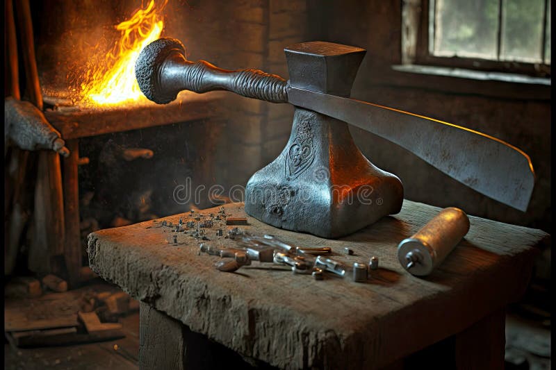 Anvil And Hammer For Processing Metal Objects Heated In Furnace Stock Illustration