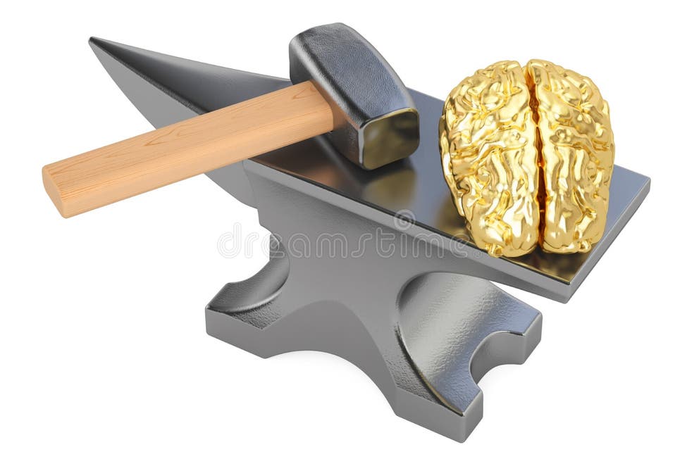Anvil with Human Brain, Education and Knowledge Concept, 3D Stock ...