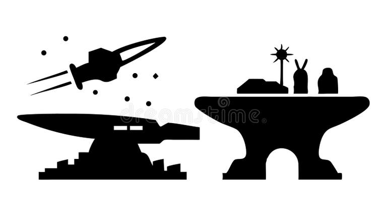 Anvil and Space. Industrial Future. Celestial Forge, Vector Design ...