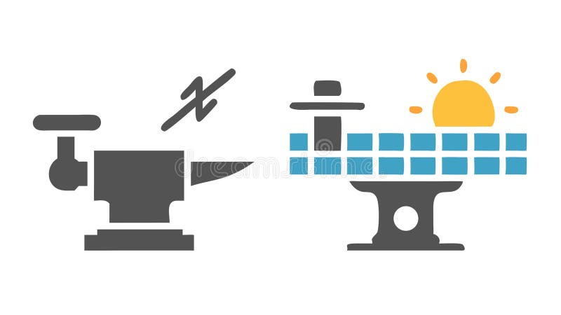 Anvil with a Sun Icon, Powered by a Modern Solar Panel, Vector Design ...