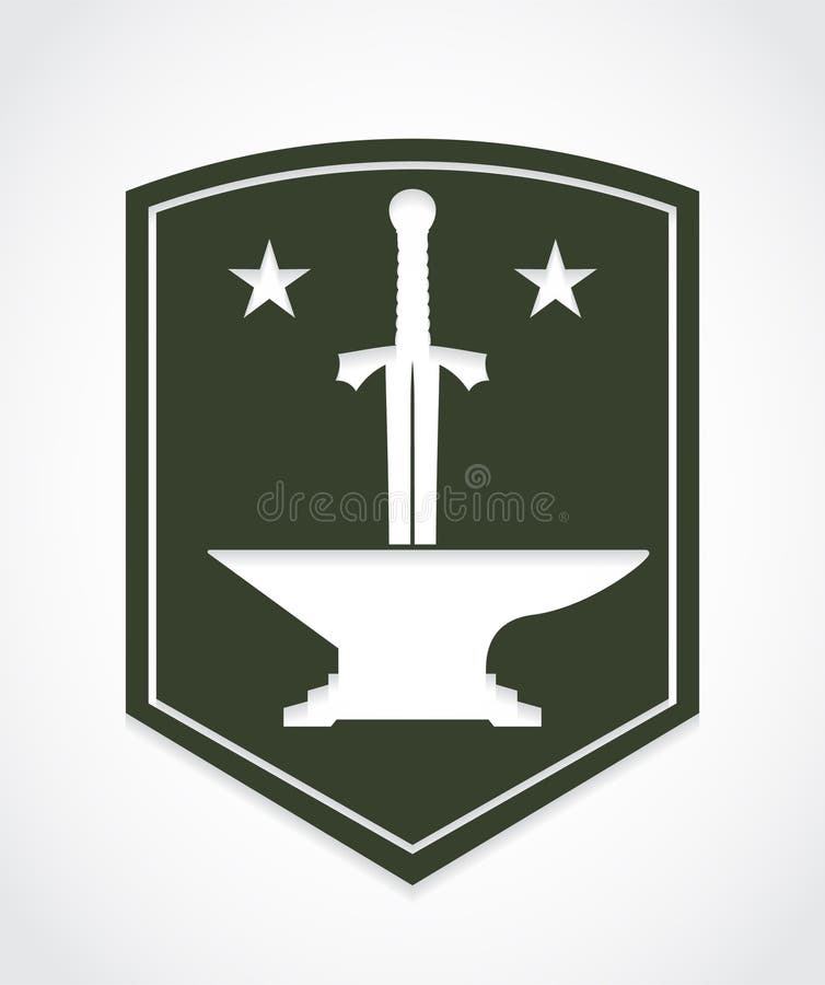 Anvil with Sword Heraldry Green Logo Design Stock Vector - Illustration ...