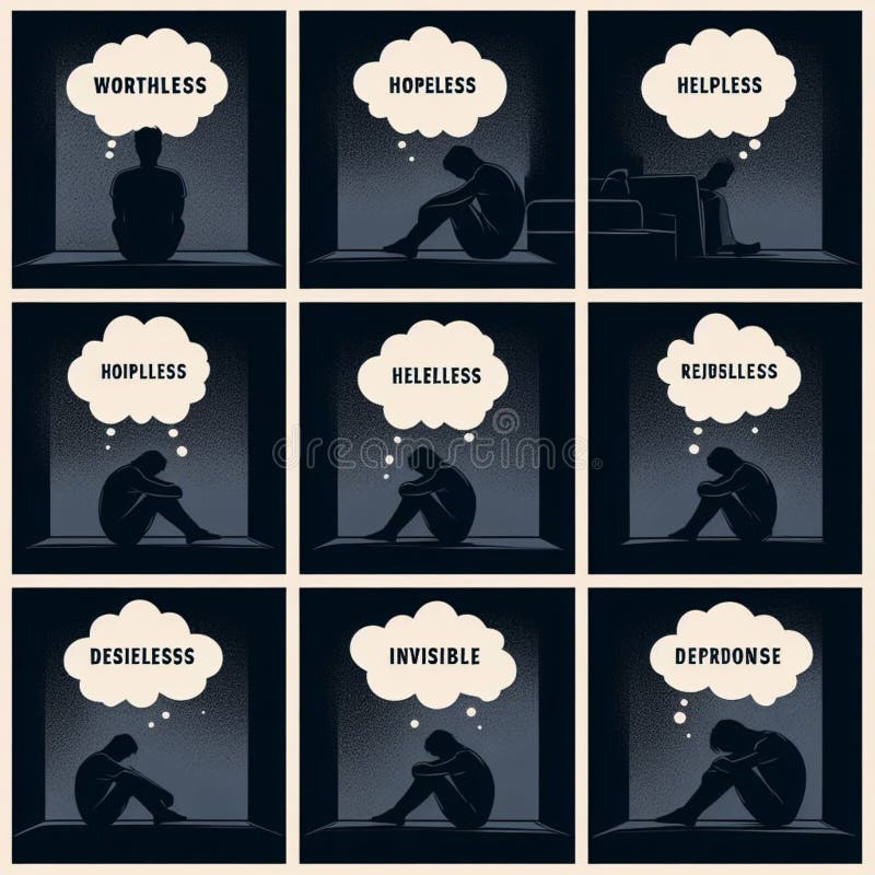 Anxiety, Depression and Loneliness Stock Illustration - Illustration of ...