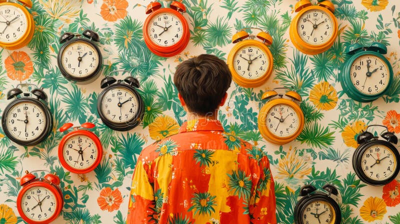 Anxiety Reflected in Clocks and Patterns Stock Illustration ...