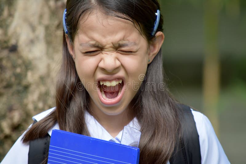 Anxious Asian Child Girl Student Stock Photo - Image of child ...