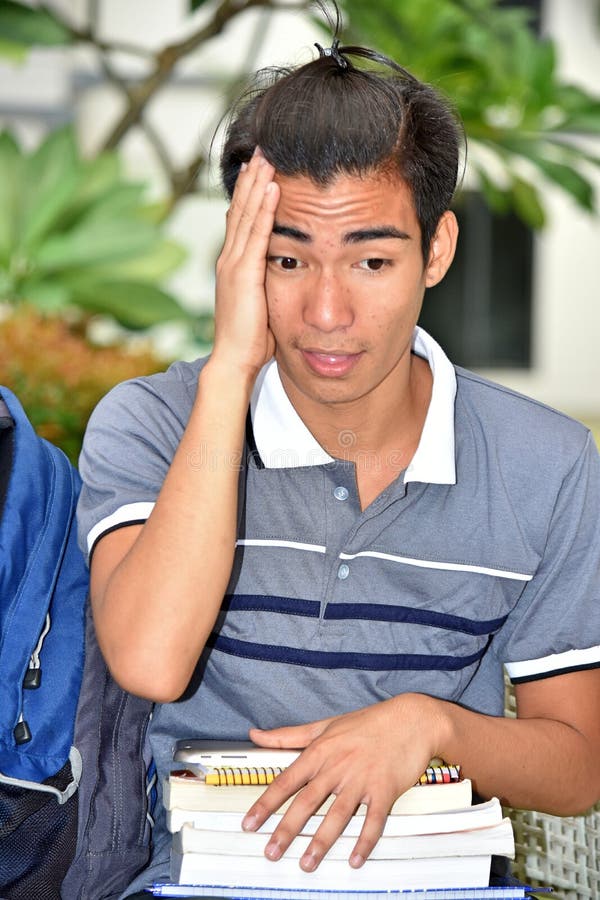 An Anxious Boy Student with Notebooks Stock Image - Image of pupil ...