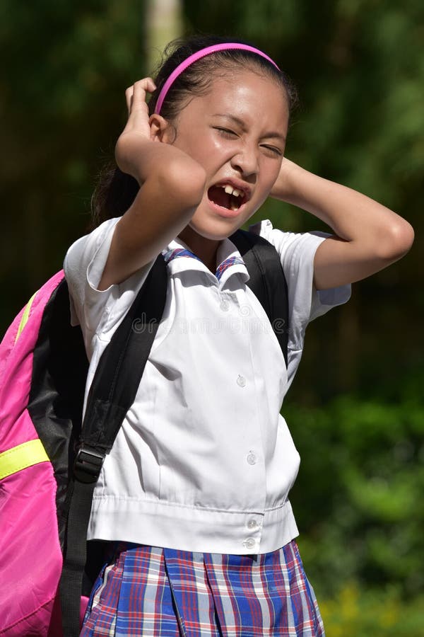 Anxious Girl Student with Books Stock Image - Image of nervousness ...