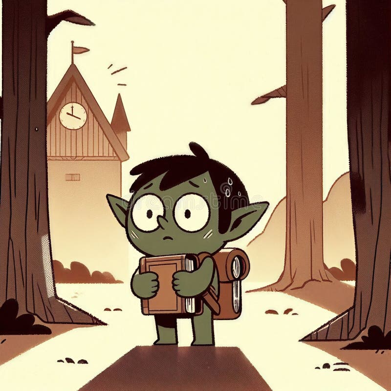 Anxious Goblin Boy at School Stock Illustration - Illustration of ...