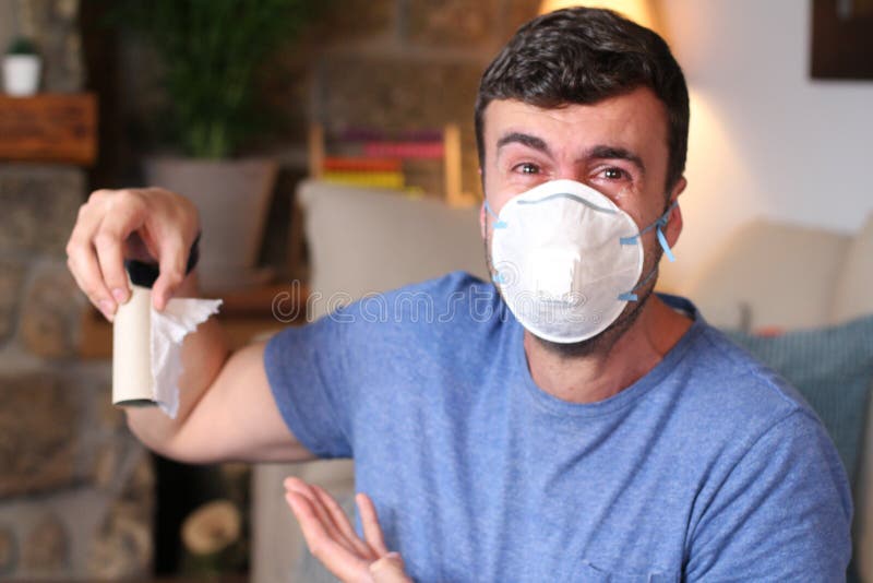 Anxious Man Running Out of Toilet Paper in 2020 Stock Photo - Image of ...