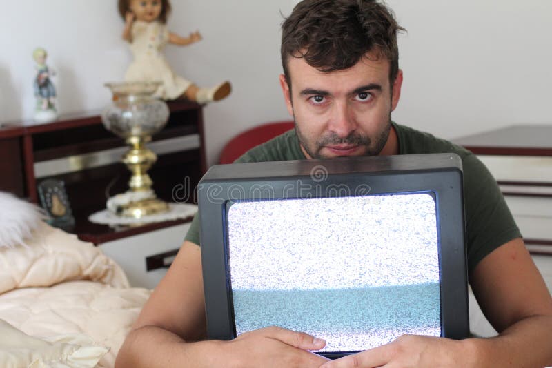 Anxious Man Watching Tv Static Stock Photo - Image of breaking, anxious ...