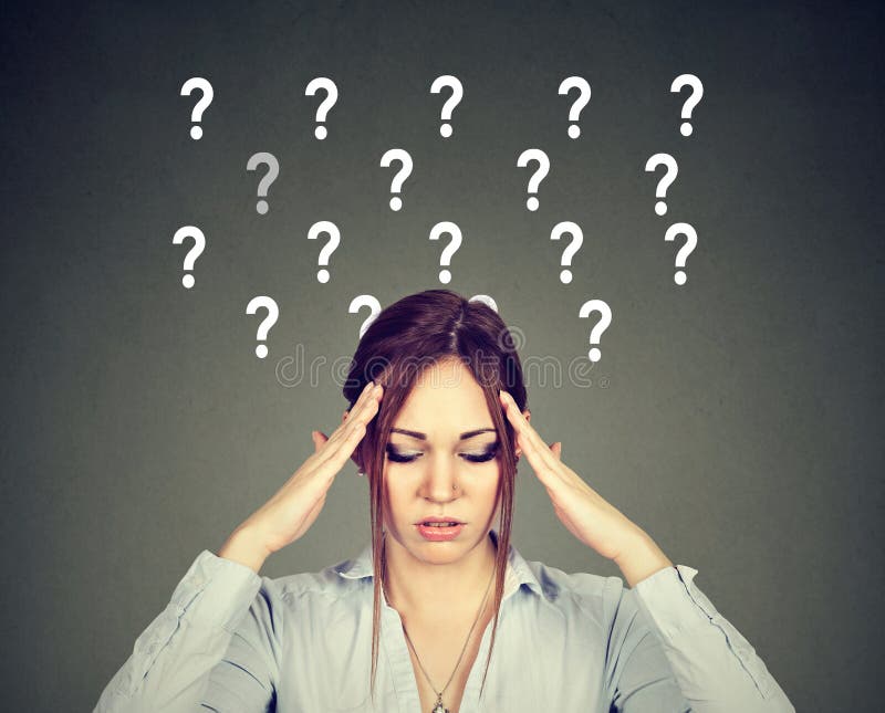 Anxious Stressed Woman with Question Marks Stock Photo - Image of brain ...