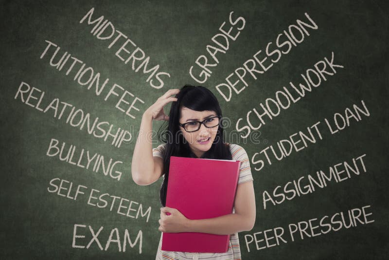 Nervous College Student in Classroom Stock Photo - Image of girl ...