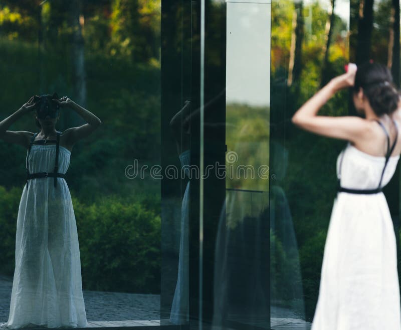 Anxious Woman Looking at Her Own Reflection Feeling Regret and ...