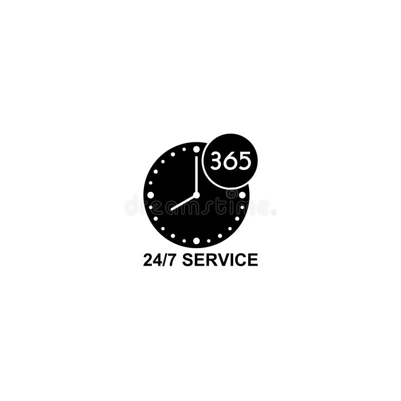 Any Time Working Service or Support Icon. 24 7 365 Clock Service Icon ...