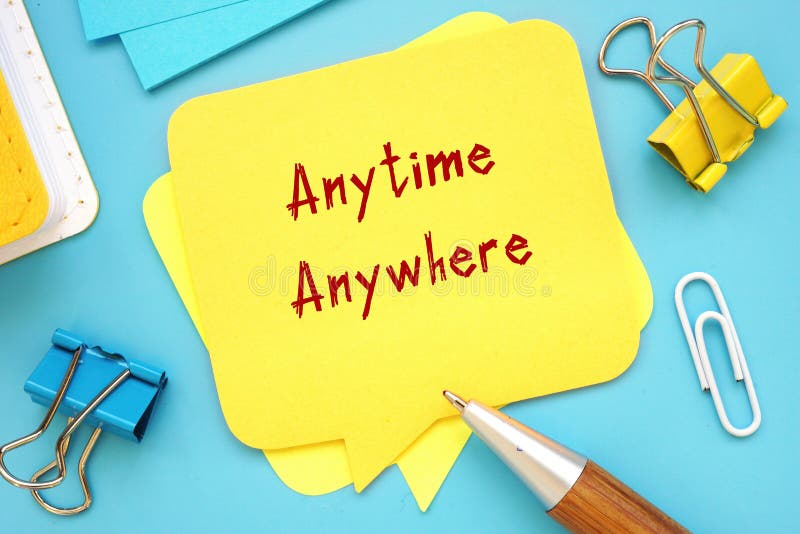 Anytime Anywhere Sign on the Page Stock Image - Image of information ...