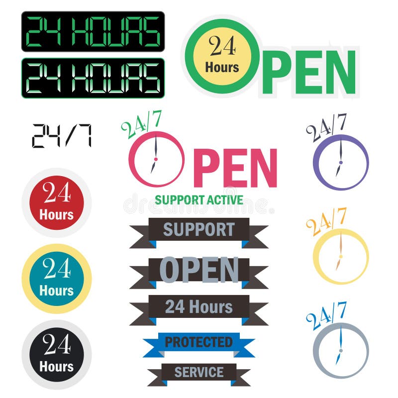 Anytime open stock vector. Illustration of clock, online - 53179971