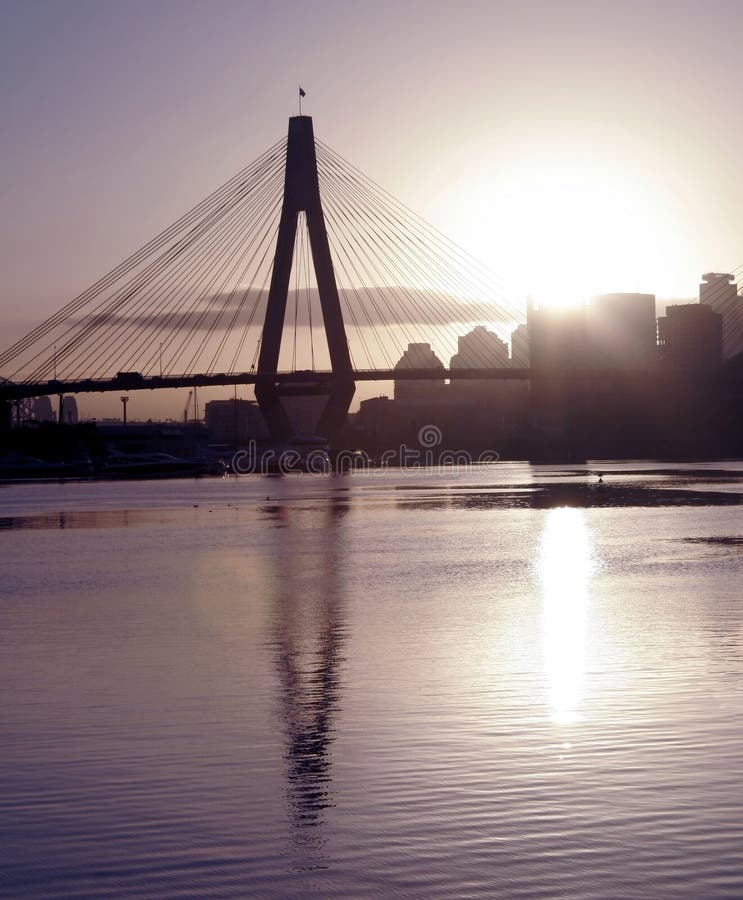 Anzac Bridge in Evening Light Stock Image - Image of reflection ...
