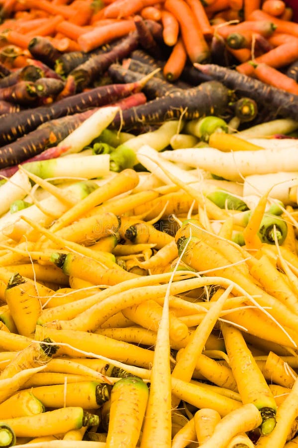 Bunte Karotten Auf Einer Rustikalen Tabelle Stockfoto - Bild von orange ...