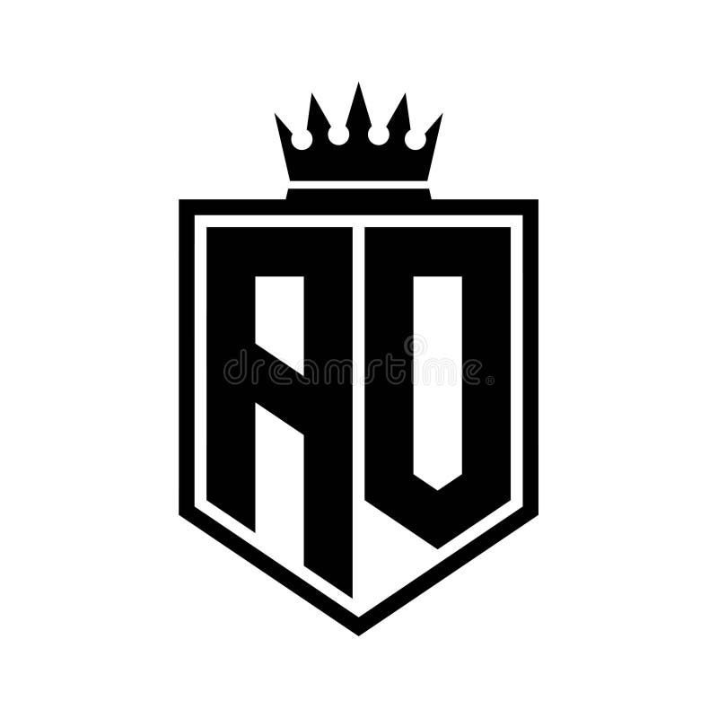 AO Logo Monogram Bold Shield Geometric Shape with Crown Outline Black ...