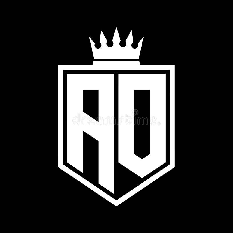 AO Logo Monogram Bold Shield Geometric Shape with Crown Outline Black ...