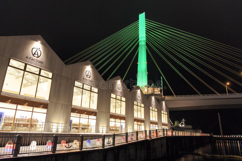 Aomori Bay Bridge editorial photo. Image of night, scenes - 38366606