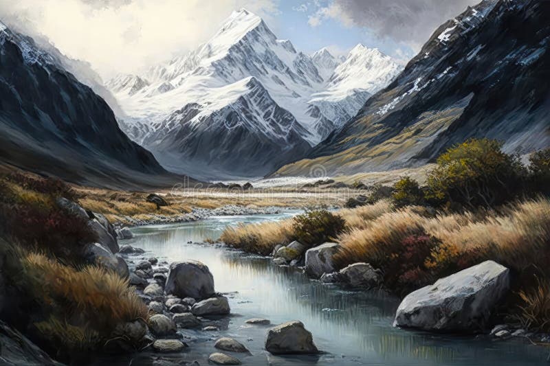 Aoraki Mount Cook Landscape Stock Illustration - Illustration of aoraki ...