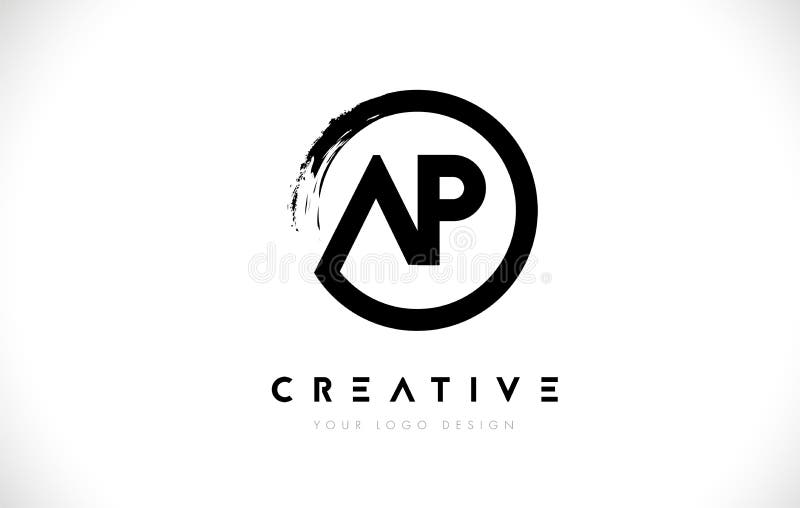 AP Letter Logo with Circle Brush Design and White Background Stock ...
