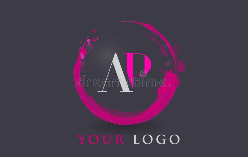 AP Letter Logo Circular Purple Splash Brush Concept. Stock Vector ...