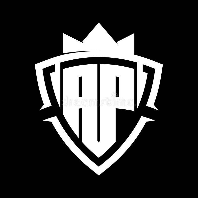 AP Letter Monogram with Triangle Curve Shield Shape with Crown White ...