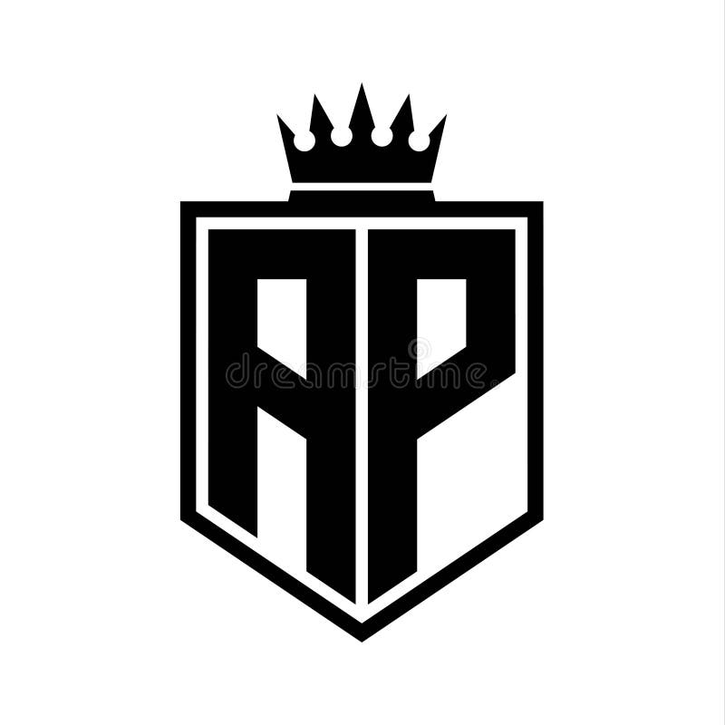 AP Logo Monogram Bold Shield Geometric Shape with Crown Outline Black ...