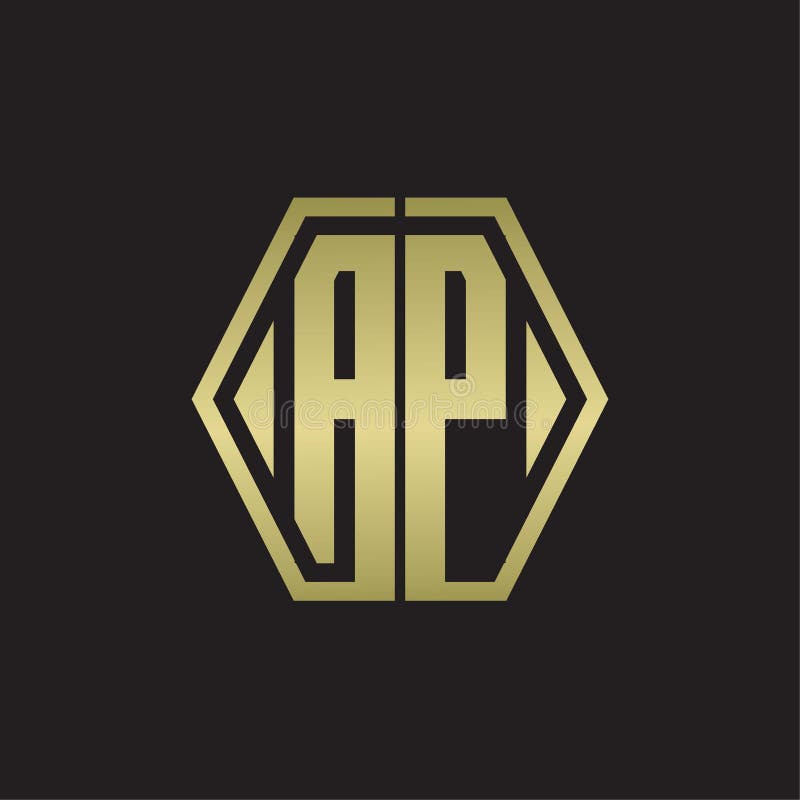 AP Logo Monogram with Hexagon Line Rounded Design Template with Gold ...