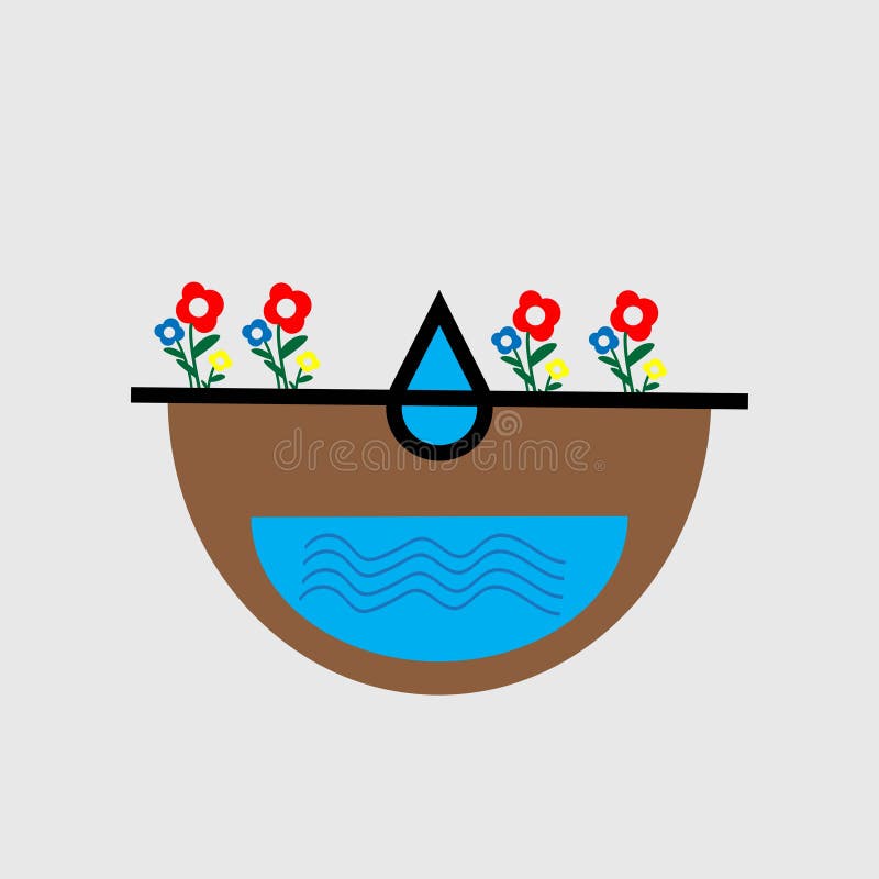 Icon of Water Drop, Flowers and Soil Stock Vector - Illustration of ...