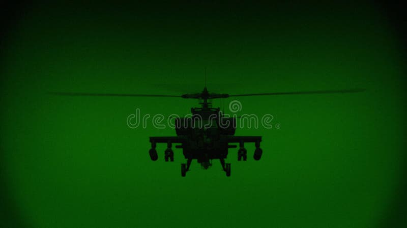 Apache AH-64 Helicopter Flies at Night, Night Vision Infrared Stock ...