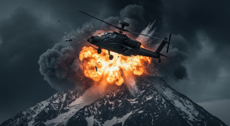 Apache Helicopter Crashing into Mountain, Dramatic Explosion Scene ...