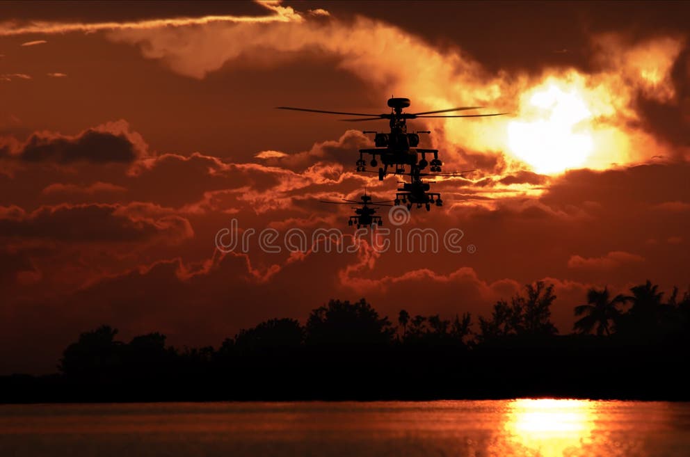 Apache Helicopter Formation Stock Photo - Image of flight, army: 3072468