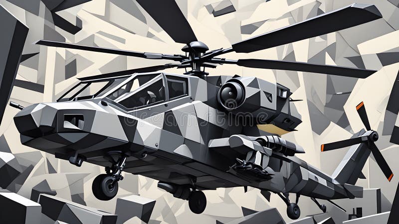 Apache Helicopter in War Zone Monochromatic Greyscale Abstract Stock ...