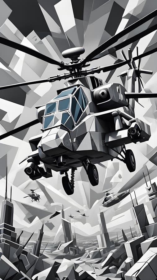 Apache Helicopter in War Zone Monochromatic Greyscale Abstract Stock ...