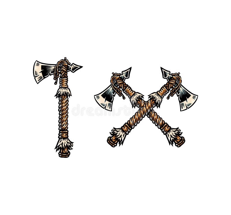 Apache Indian Axe, Hand Drawn Line Style with Digital Color Stock ...