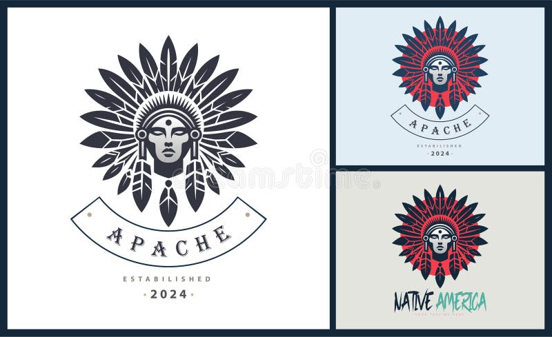 Apache Indian Aztec Native American Warrior Tribes Face Head Logo Stock Vector - Illustration of ...