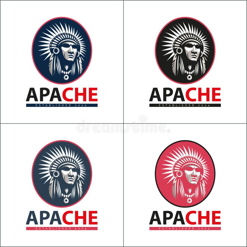 Apache Indian Aztec Native American Warrior Tribes Face Head Logo Set ...