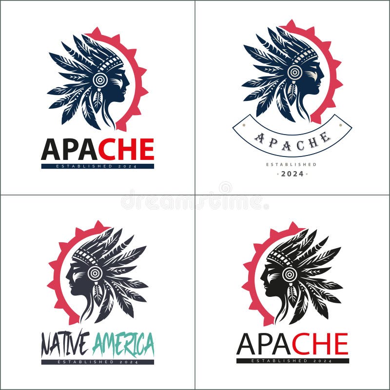 Apache Indian Aztec Native American Warrior Tribes Face Head Logo Set Silhouette Template Design ...