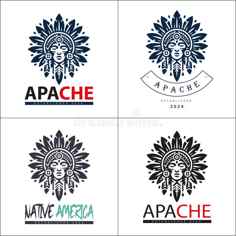 Apache Indian Aztec Native American Warrior Tribes Face Head Logo Set ...