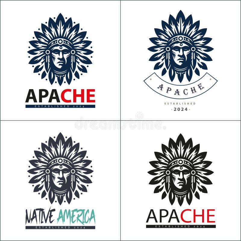 Apache Indian Aztec Native American Warrior Tribes Face Head Logo Set Silhouette Template Design ...