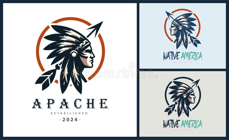 Apache Indian Aztec Native American Warrior Tribes Face Head Logo Template Design Stock Vector ...