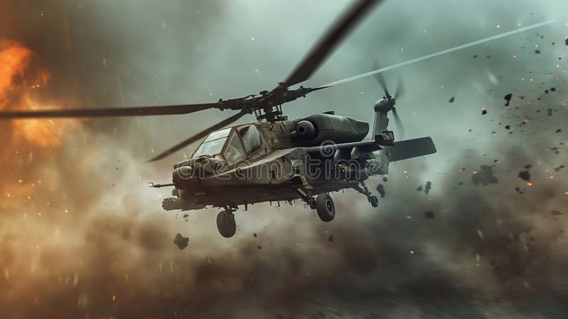 Apache Type Helicopters are in Action in the Air Battle Field Stock ...