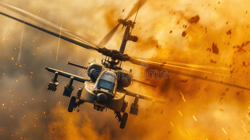 Apache Type Helicopters are in Action in the Air Battle Field Stock ...