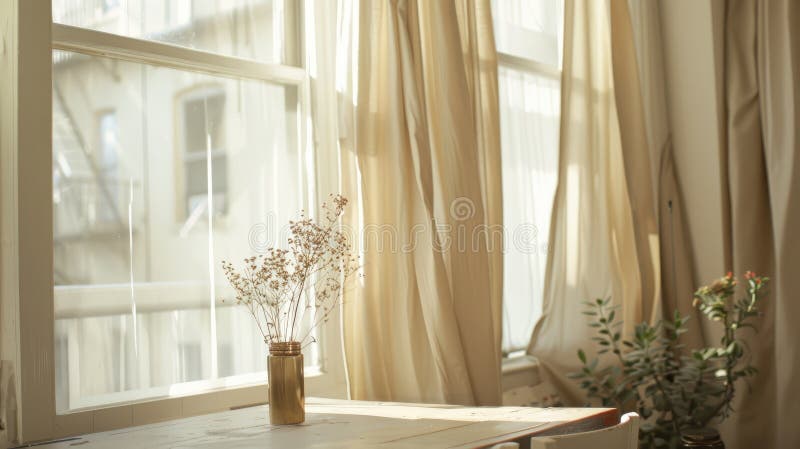 Apartment, Accentuated by White Walls, Large Windows, and Elegant Beige ...